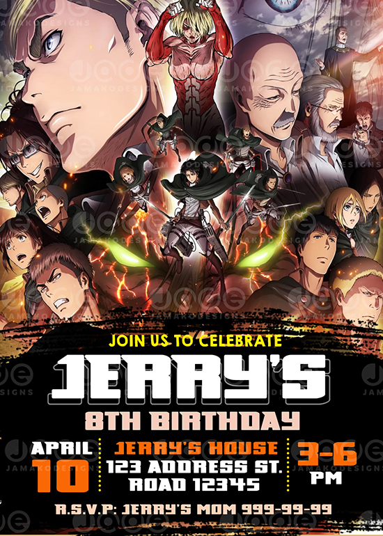 Attack on Titan Birthday Invitation - Jamakodesigns
