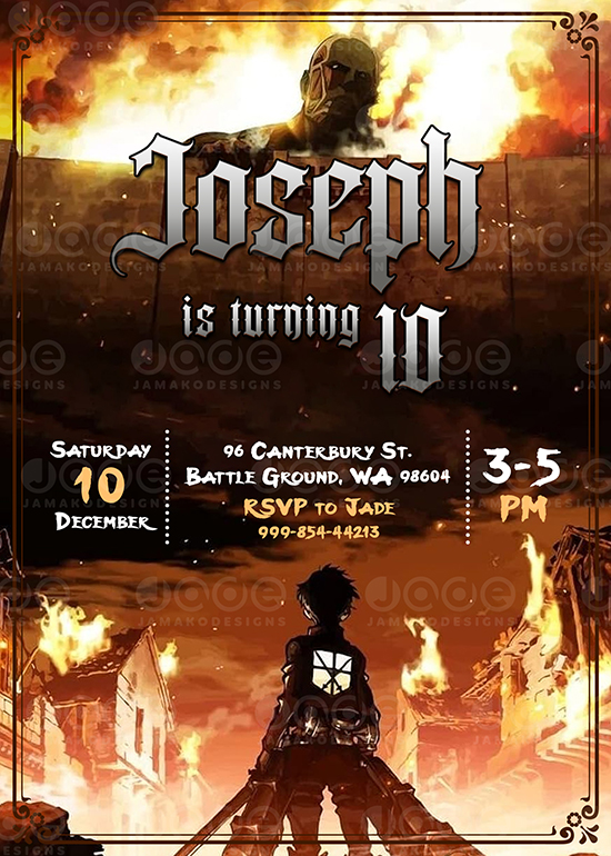 Attack on Titan Digital Birthday Invitation - Jamakodesigns