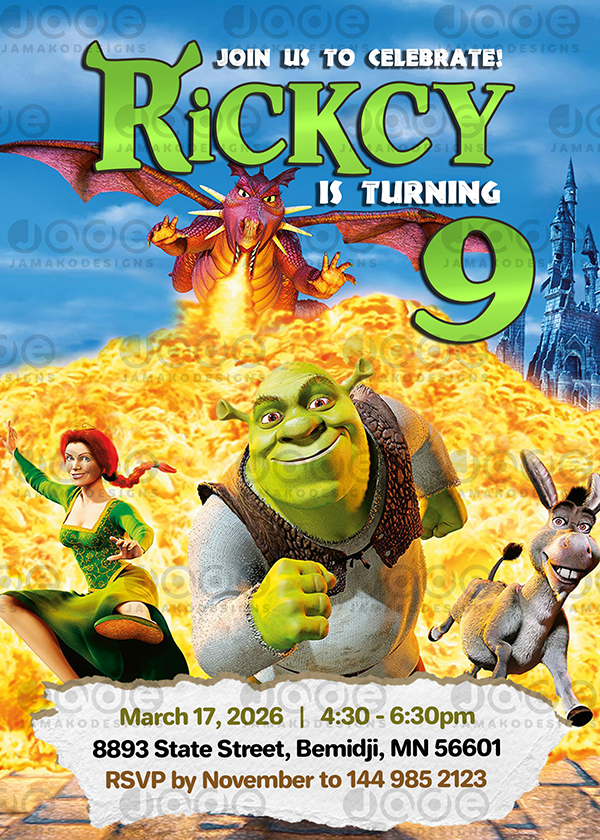 Amazing Design for Shrek Birthday Party Invitation - Jamakodesigns