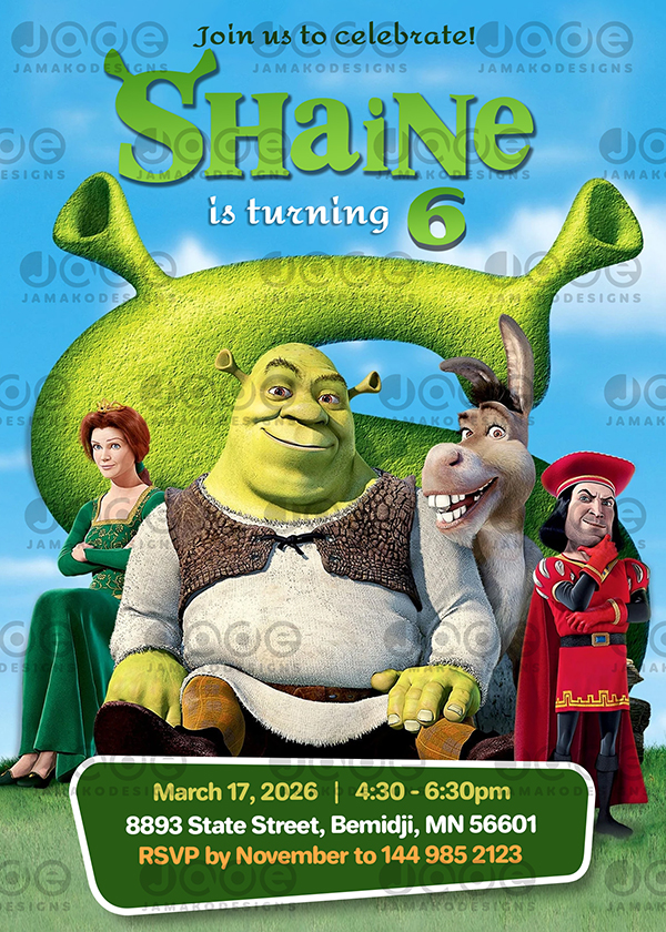 Digital Shrek Birthday Invitation - Jamakodesigns