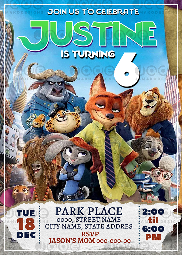 Trending Zootopia Birthday Party Invitation Printable Template ...